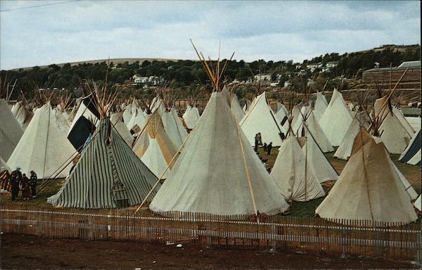 Indian Village at the Pendleton Round-Up Native Americana Postcard