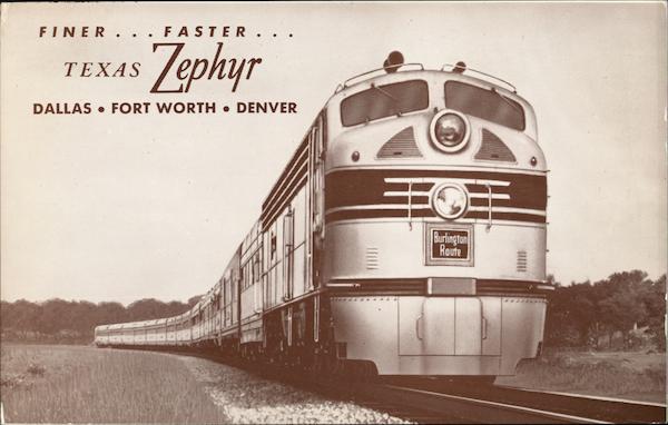 Texas "Zephyr" Locomotives Postcard