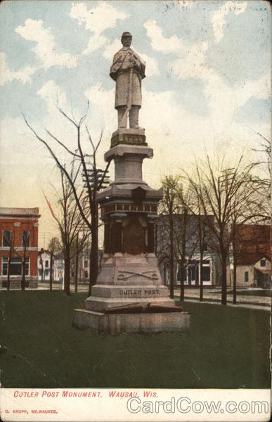 Cutler Post Monument Wausau, WI Postcard