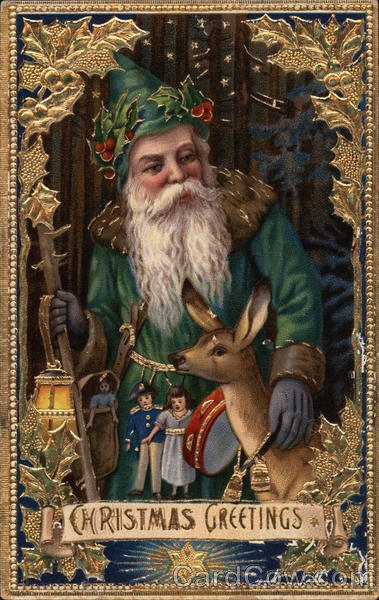Santa in Green Robe Santa Claus Postcard