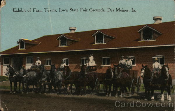 Exhibit of Farm Teams, Iowa State Fair Grounds Des Moines, IA Postcard