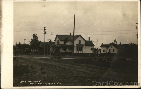 Residential District Wild Rose Wi Postcard