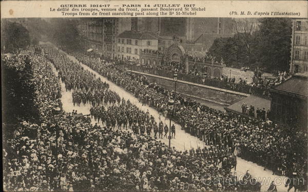 Trrops Marching on Boulevard Saint-Michel, Paris 14th July 1917 World War I