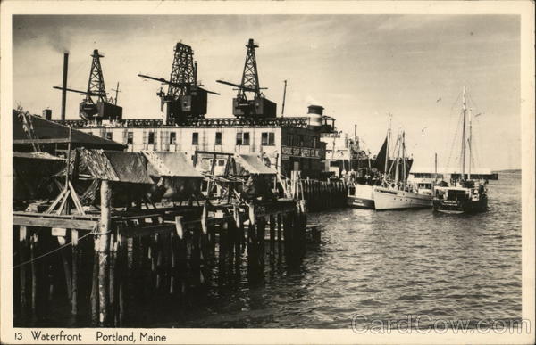 Waterfront: Boats and Building Portland, ME Postcard