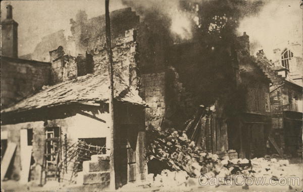 Town After Bombing World War I Postcard