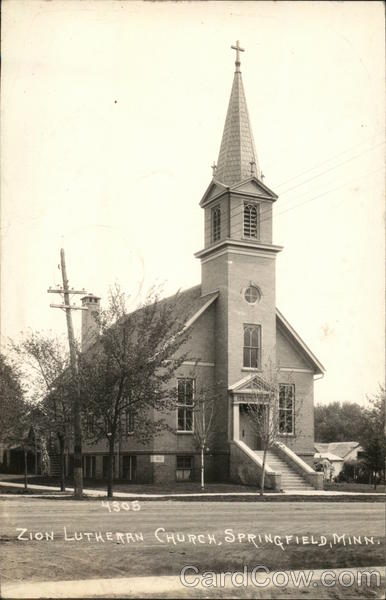 Zion Lutheran Church Springfield, MN Postcard
