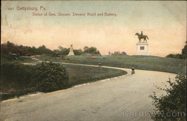 Statue of General Slocum, Stevens Knoll and Battery Gettysburg, PA Postcard