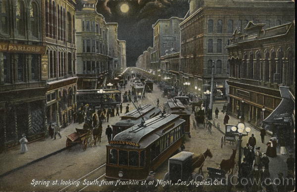 Spring St. Looking South from Franklin St. at Night Los Angeles, CA ...