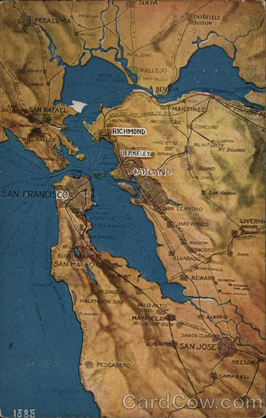 Map of San Francisco Bay Area California Postcard