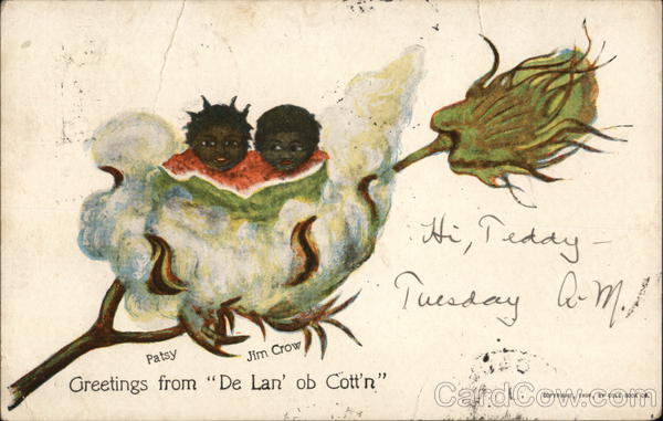 Patsy & Jim Crow in the Land of Cotton Black Americana Postcard