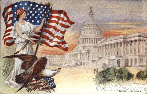 Lady Liberty, Flag at Capitol Building Patriotic Postcard