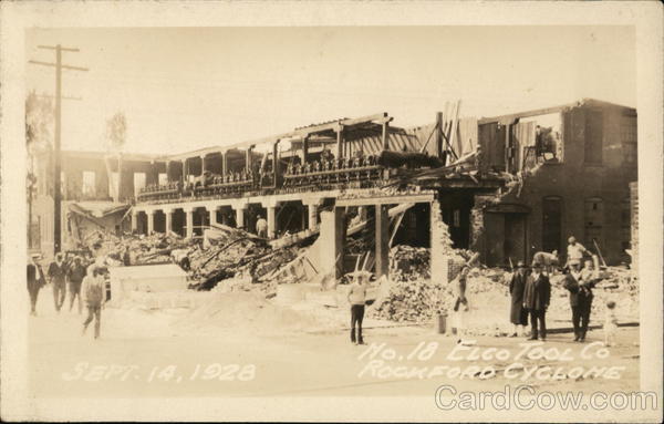 Elco Tool Co. Rockford Cyclone Sept. 10, 1928 Illinois Postcard