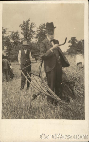 Threshing the Fields with scythe Farming Postcard