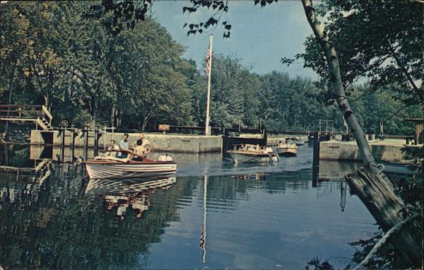 Boating on Songo Locks - Sebago Lake State Park Windham, ME Postcard