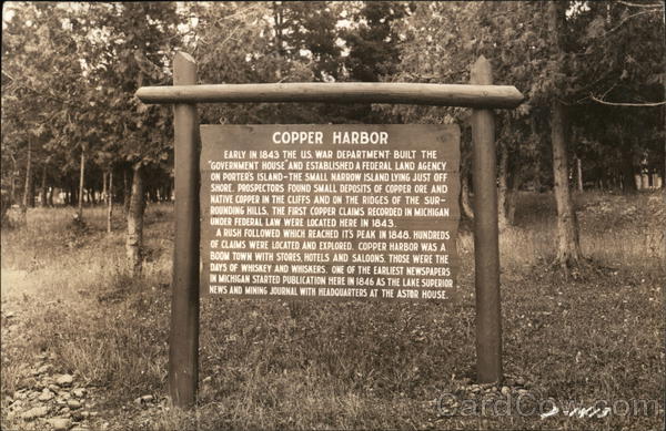 Copper Harbor - Founding sign Michigan Postcard