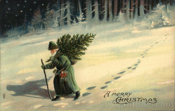 Santa in Green Robe Christmas Postcard