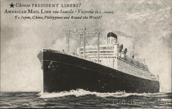 President Liners American Mail Line Seattle, WA Boats, Ships Postcard