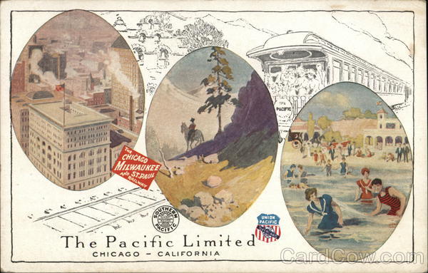 The Pacific Limited Trains, Railroad Postcard