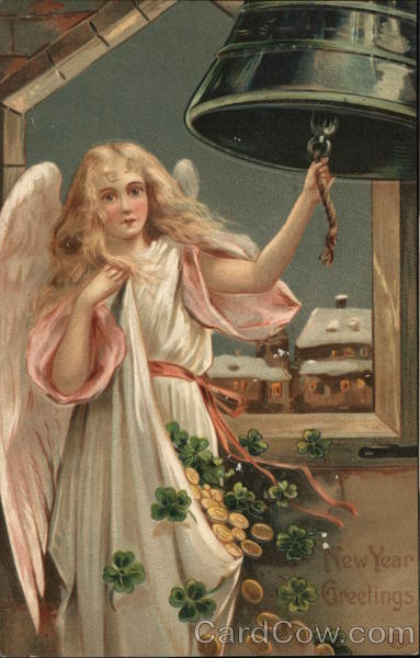 Blond Female Angel Ringing Large Bell Angels & Cherubs Postcard