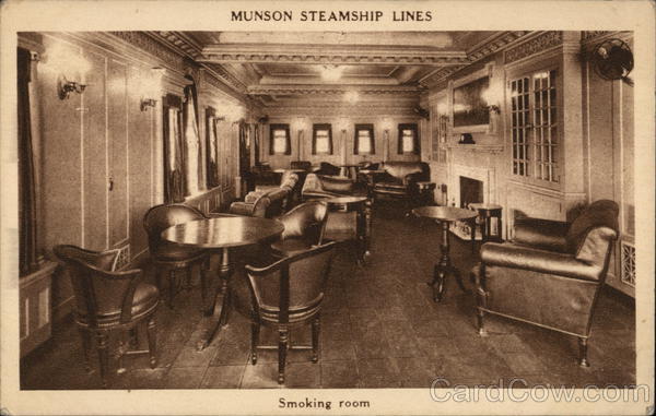 Muson Steamship Lines - smoking room Interiors Postcard