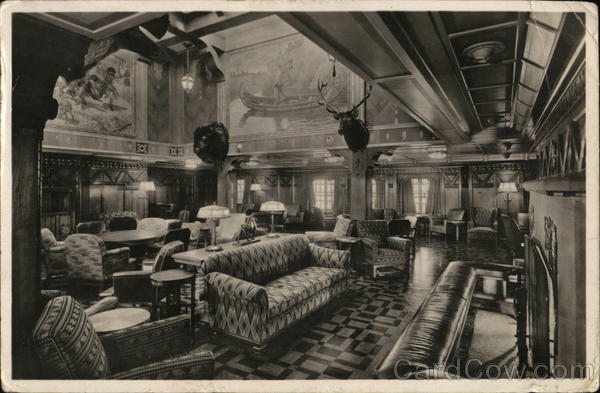 S.S. "Washington" Smoking Room Interiors Postcard