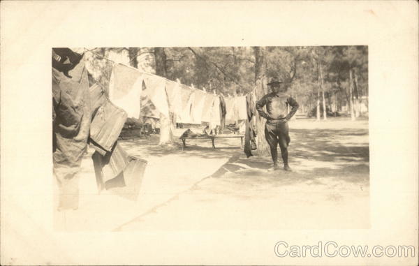 Vintage Park Ranger on Laundry Day Camping Postcard