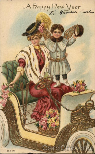 Elegant Lady in Car With Angel New Year's