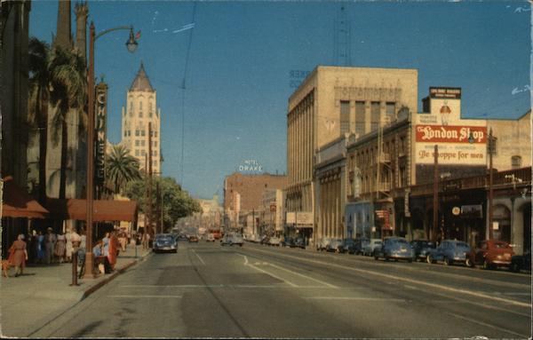 Looking Along Hollywood Boulevard California Postcard