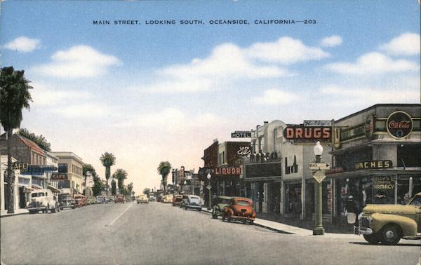 Main Street, Looking South Oceanside, CA Postcard