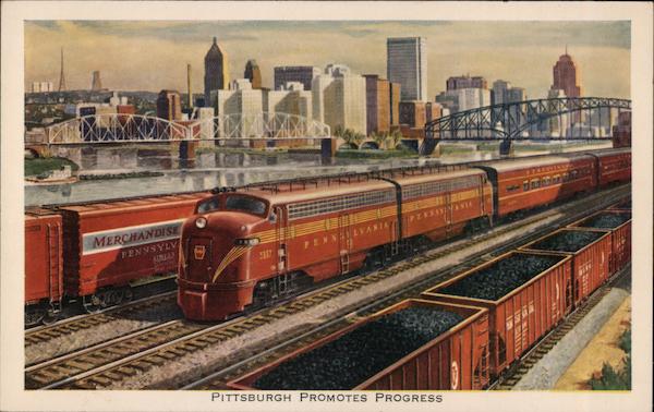 Pittsburgh Promotes Progress Pennsylvania Trains, Railroad Postcard