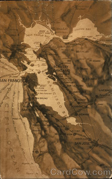Relief Map of San Francisco Bay Area California Postcard