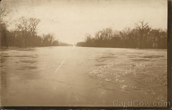 Flooded River Kilbourne, IL Postcard