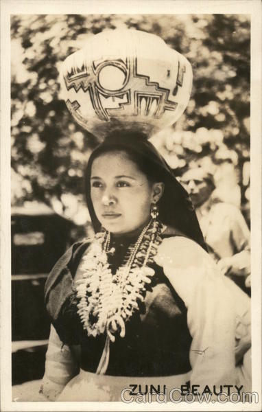 Zuni Woman Carrying Jar Native Americana Postcard