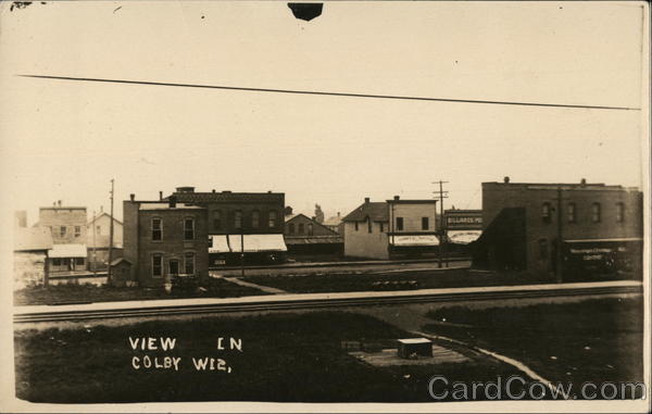 View of Buildings and Streets Colby, WI Postcard