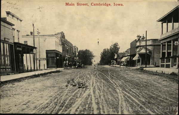 Looking Along Main Street Cambridge, IA Postcard