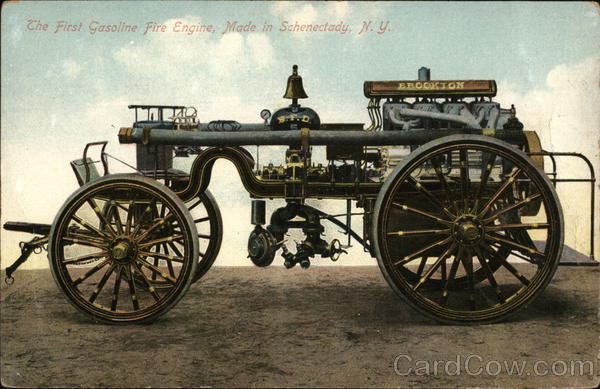 The First Gasoline Fire Engine, Made in Schenectady New York Postcard