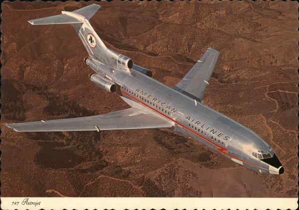 American Airlines 727 Astrojet Aircraft Postcard