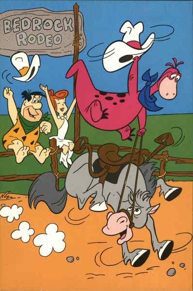 The Flintstones in the Bedrock Rodeo Long Beach, CA Cartoons Postcard