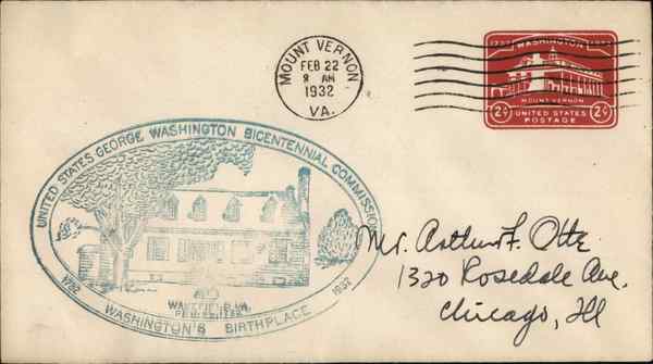 First Day Cover: Washington's Birthplace First Day Issue Cards