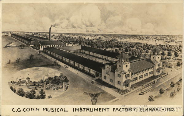C.G. Conn Musical Instrument Factory Elkhart, IN Postcard