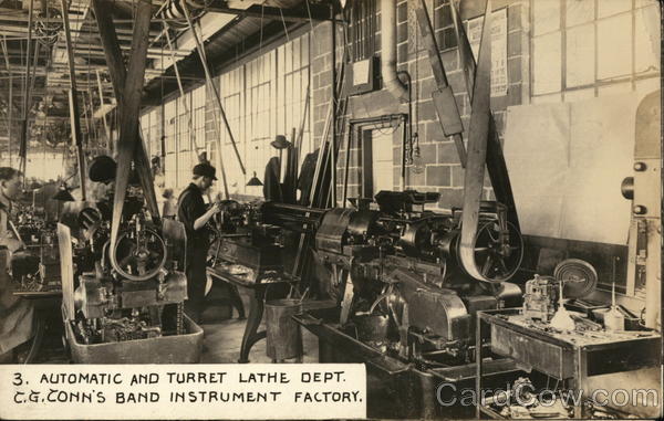 Automatic and Turret Lathe Dept., C.G. Conn's Band Instrument Factory ...