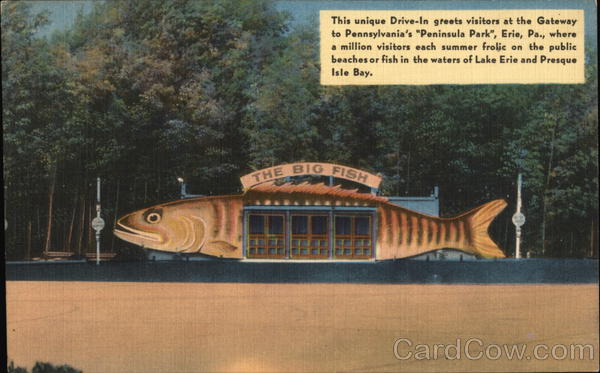 The Big Fish Drive-In, Peninsula Park Erie, PA Postcard
