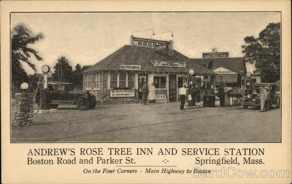 Andrew's Rose Tree Inn and Service Station Springfield, MA Postcard