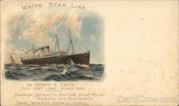 White Star Line - S.S. Cedric & Celtic Cruise Ships Postcard