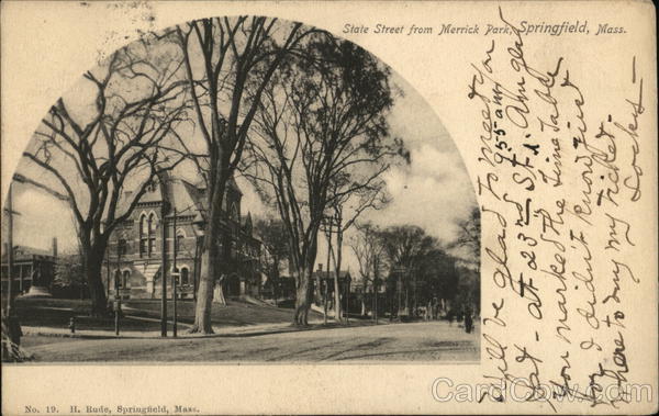 State Street from Merrick Park Springfield, MA Postcard
