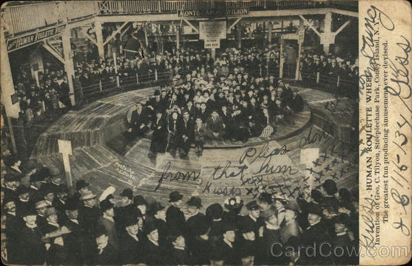 Human Roulette Wheel Coney Island, NY Postcard