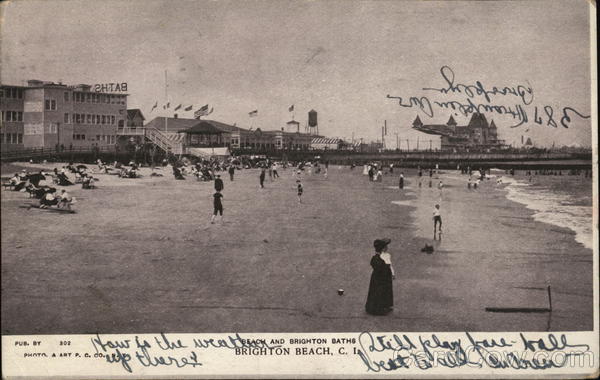 Beach and Brighton Baths, Brighton Beach Coney Island, NY Postcard