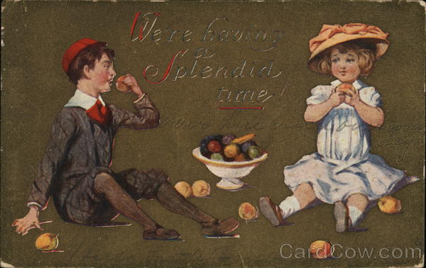 We're having a Splendid time. Children Postcard