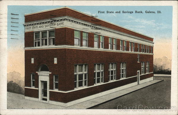 First State and Savings Bank Galena, IL Postcard