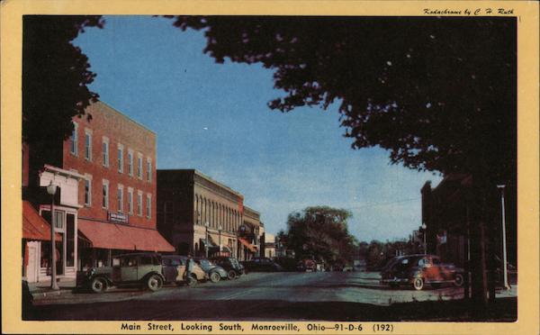 Main Street, Looking South Monroeville, OH Postcard